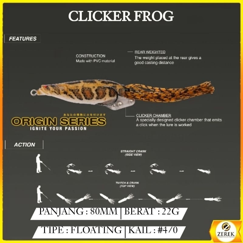 Jual LURE ZEREK CLICKER FROG 80MM/22G | UMPAN SOFTFROG | CASTING ...