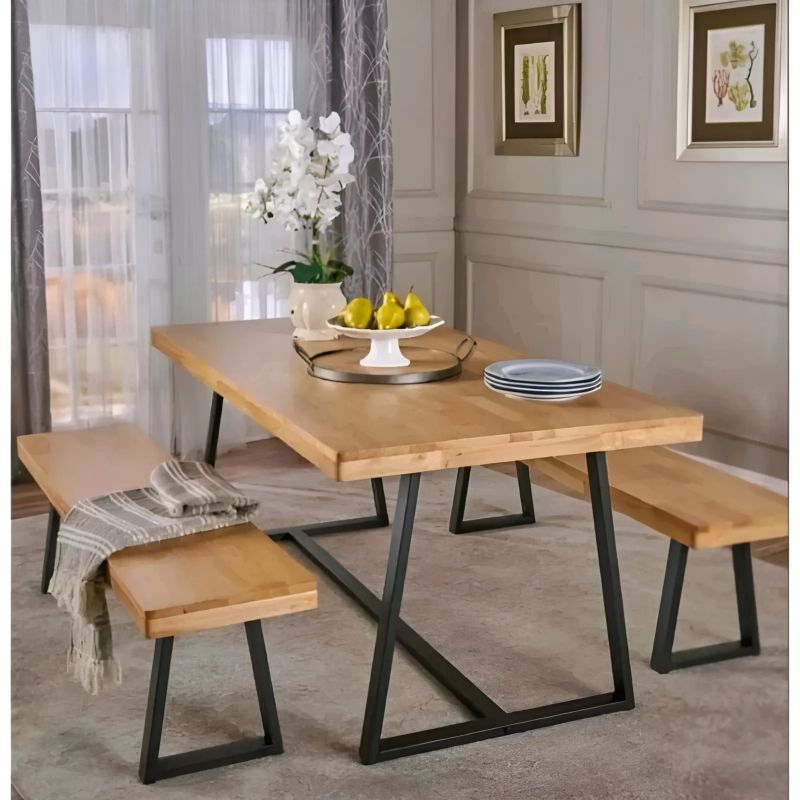 Jual SET MEJA MAKAN KURSI BENCH PANJANG MINIMALIS BAHAN KAYU JATI/ MEJA ...