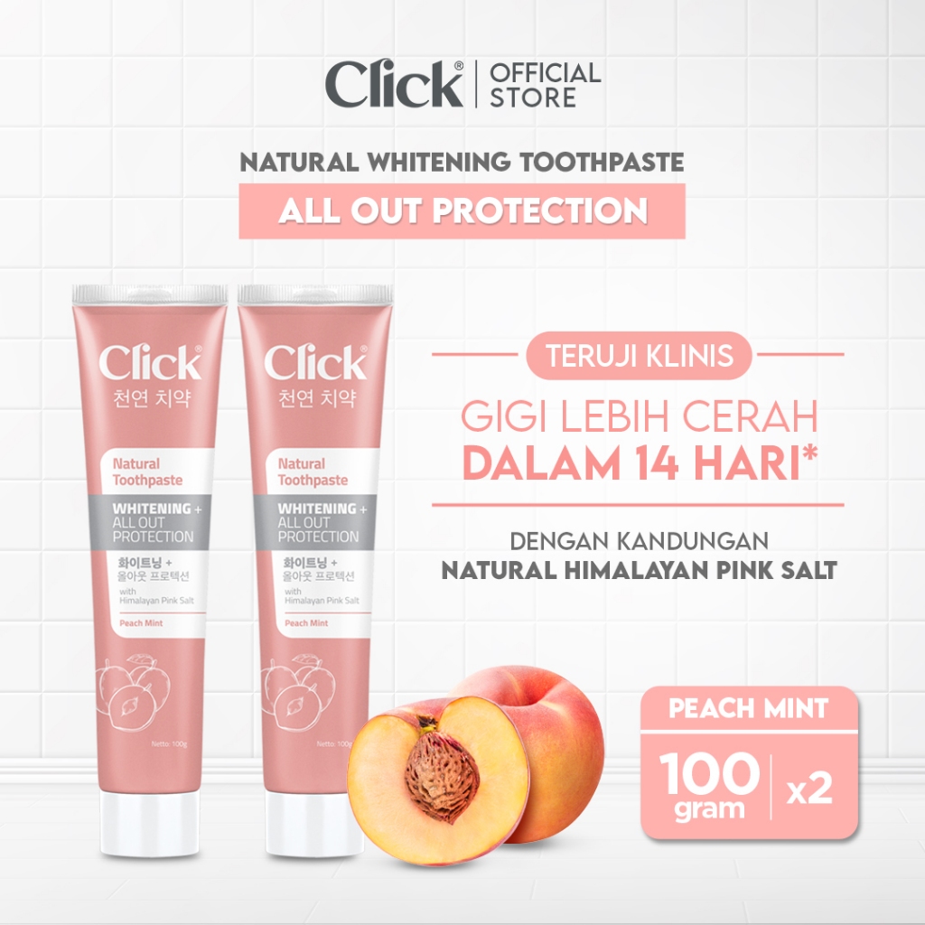 Jual Click Natural Toothpaste Whitening + All Out Protection Twin Pack ...