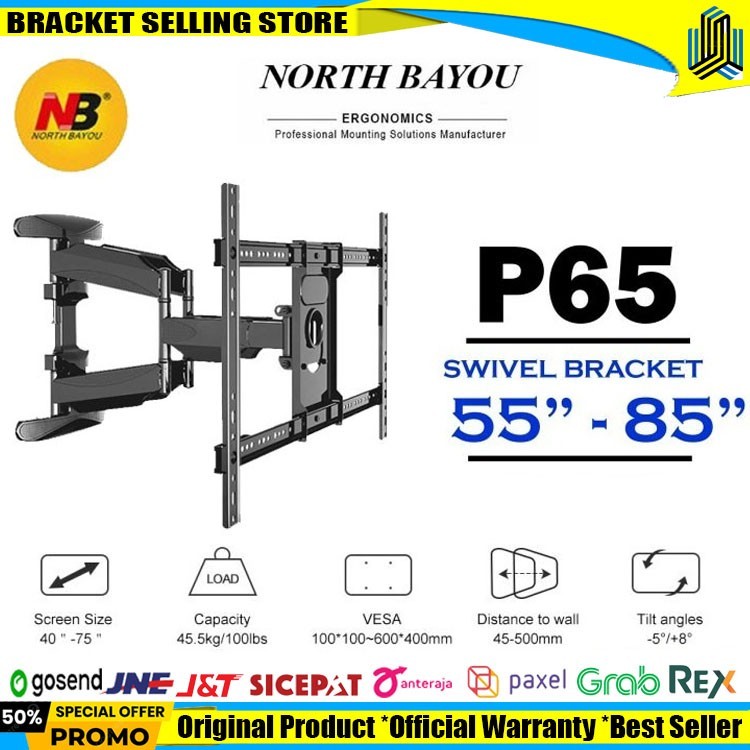 Jual bracket braket breket tv swivel 55 60 65 70 75 80 85 inch NB P65 ...
