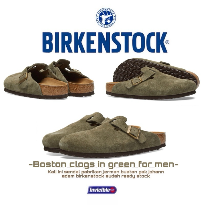 Jual BIRK*NSTOCK BOSTON SOFT FOOTBED CLOGS IN GREEN FOR MEN SUEDE ...