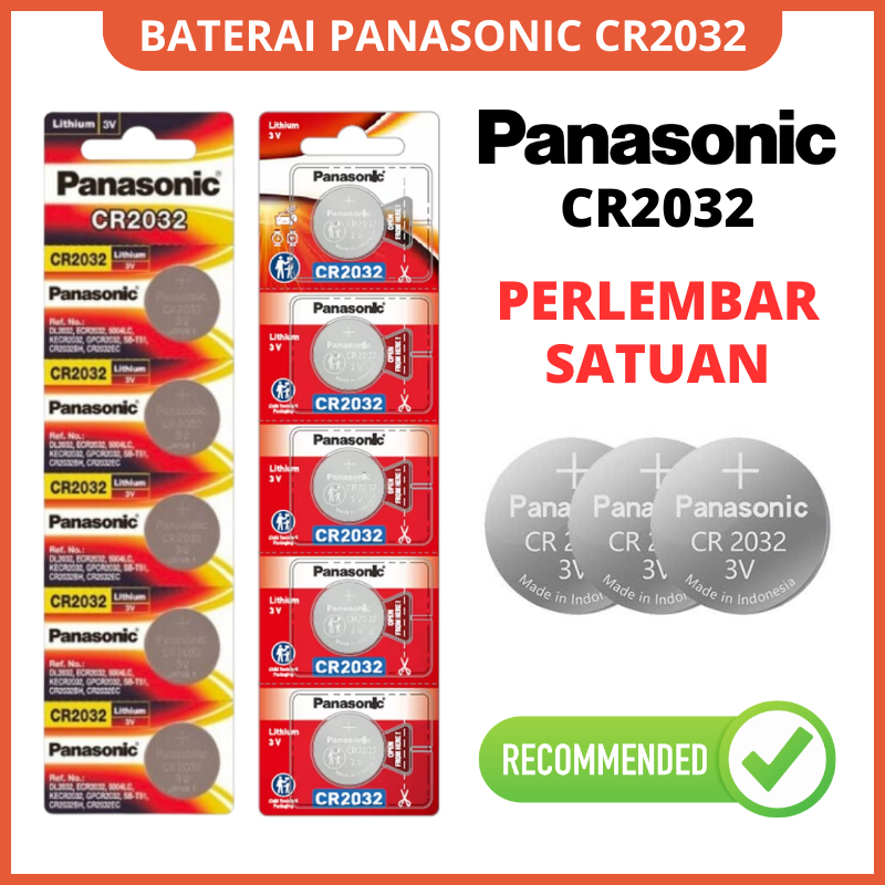 Jual Baterai Panasonic CR2032 3V Perlembar Satuan Batre Kunci Remote ...