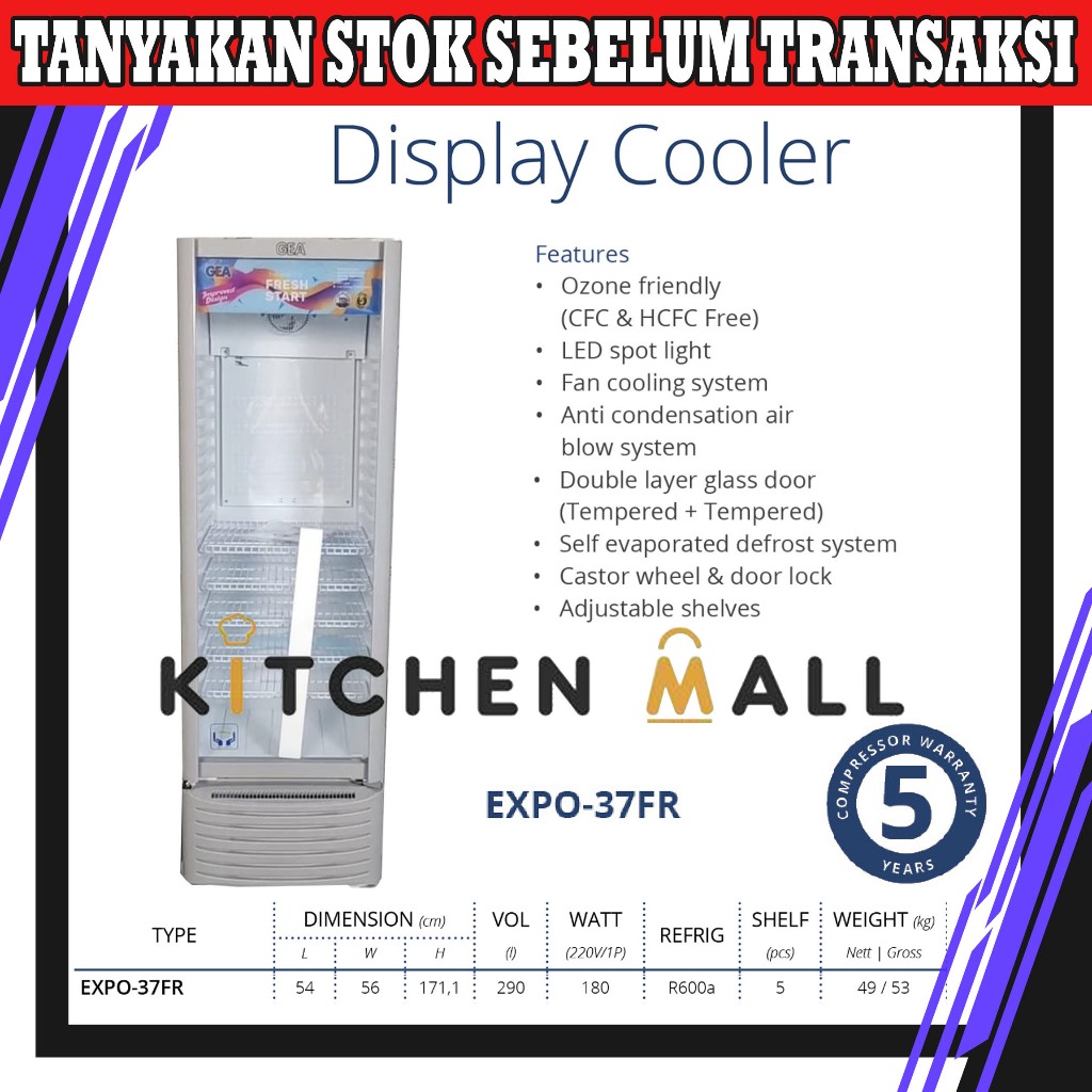 Jual GEA EXPO-37FR Display Cooler / Showcase Pintu Kaca / Kulkas Kaca ...