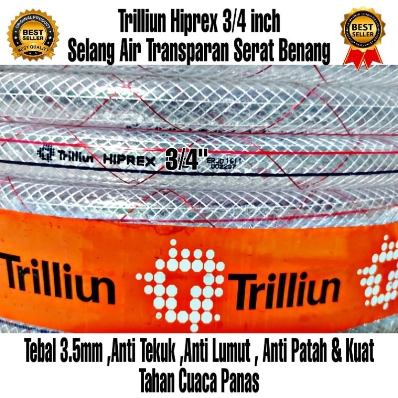 Jual SELANG AIR BENANG TRANSPARAN TEBAL 3,5MM TRILLIUN HIPREX 3/4 INCH HIGH QUALITY HARGA 10 15 ...