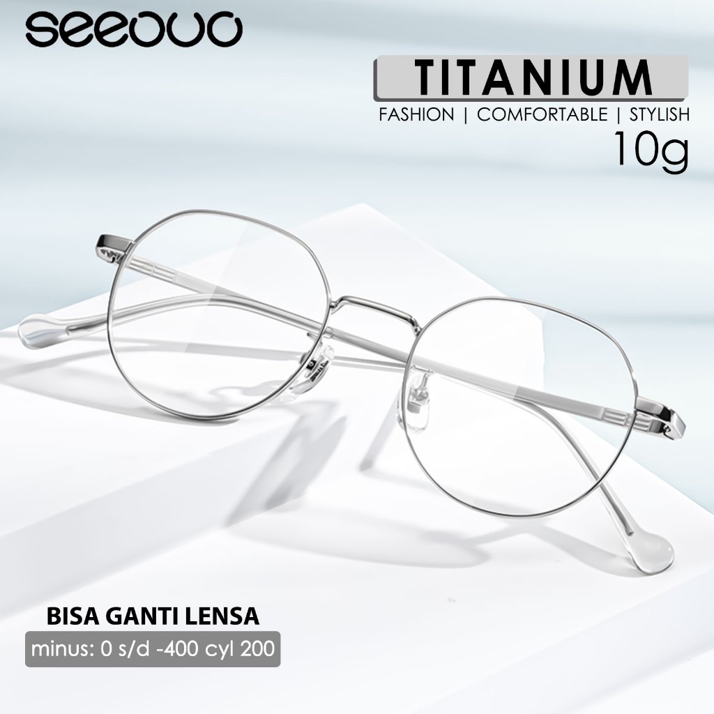 Jual Seeouo Frame Kacamata Plano Style Oval Classic Titanium Light Frame Pria Wanita Bisa Minus ...
