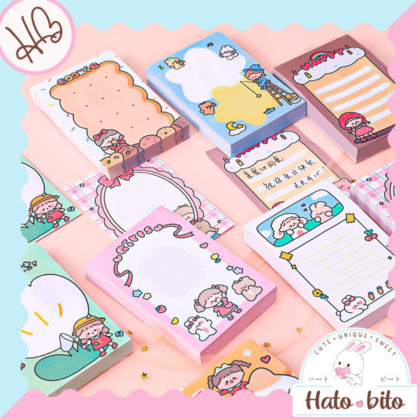 Jual 1 set isi 80 lembar sticky notes doodle girl cute mini memo kawai ...