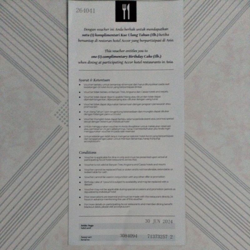 Jual Voucher Accor Komplimentari kue ulang tahun Voucher birthday cake ...