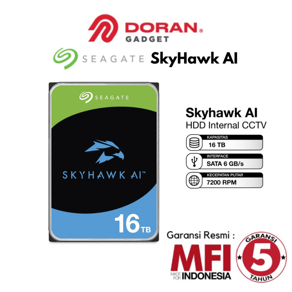 Jual Seagate SkyHawk AI 16TB Harddisk Surveillance CCTV SATA - Garansi ...