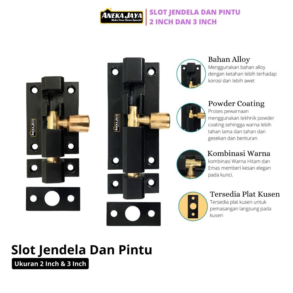 Jual Grendel Slot Jendela Dan Pintu Hitam - Ukuran 2 inch 3 Pengunci ...