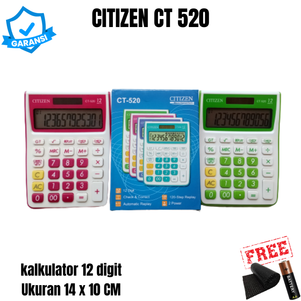 Jual Kalkulator CT 520 Hijau Pink Biru Alamat Hitung Sekolah Dagang ...
