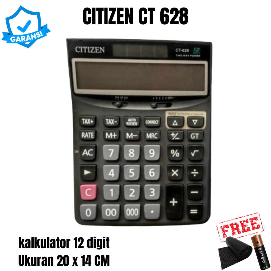 Jual Kalkulator CT 628 Toko Kasir Dagang Display Besar 12 Digit Check Correct Dual Power ...