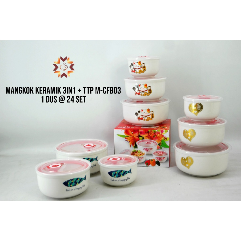 Jual Mangkok Keramik Susun Tutup Anti-Bocor/ Mangkok Keramik 3IN 1 ...