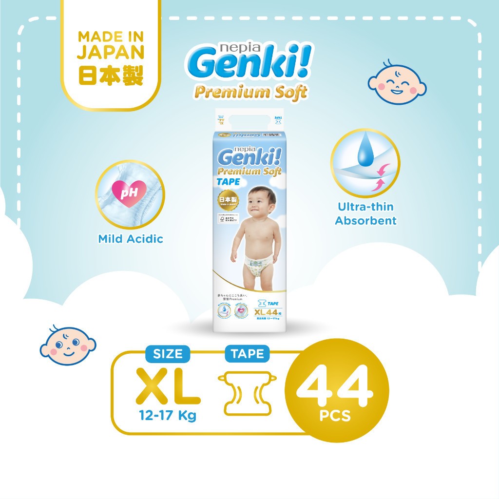 Jual Pampers Nepia Genki Premium Soft Tape XL44 XL 44 Made in Japan ...