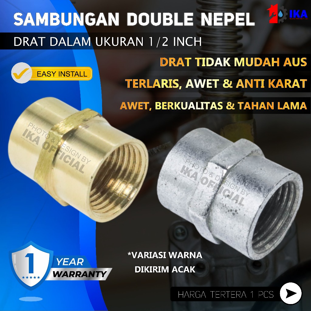 Jual Dobel Nepel 1/2 x 1/2 inch Drat Dalam 1/2" DRAT DALAM Kuningan Sock Pipa Air 1/2 Inchi ...