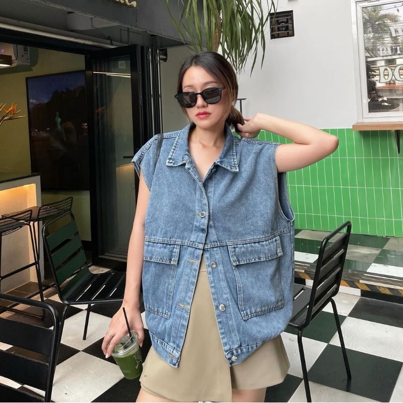 Jual HAZEL DENIM VEST - VEST DENIM - VEST JEANS - DENIM VEST - JEANS ...