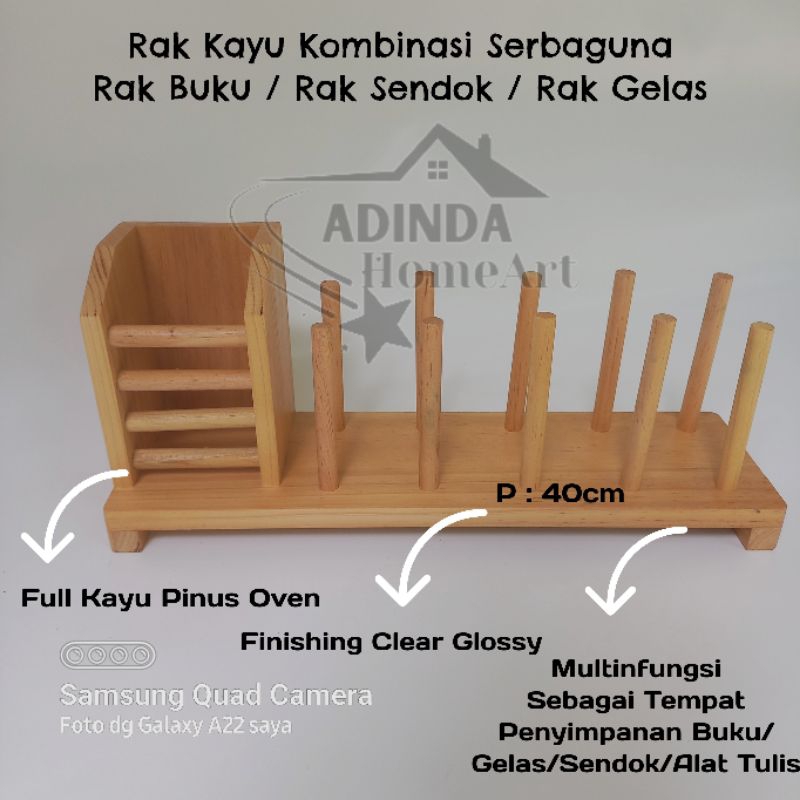 Jual Rak Kayu Kombinasi Multifungsi || Rak Buku || Rak Sendok/ Gelas ...