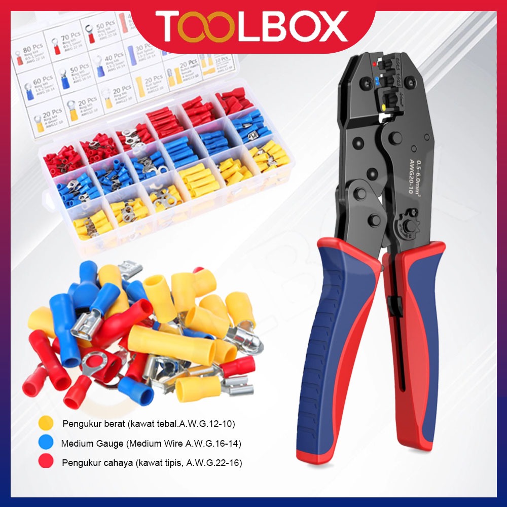 Jual Toolbox Tang Crimping AWG 20-10, Kit Alat Crimping kabel 0,5-6 mm² ...