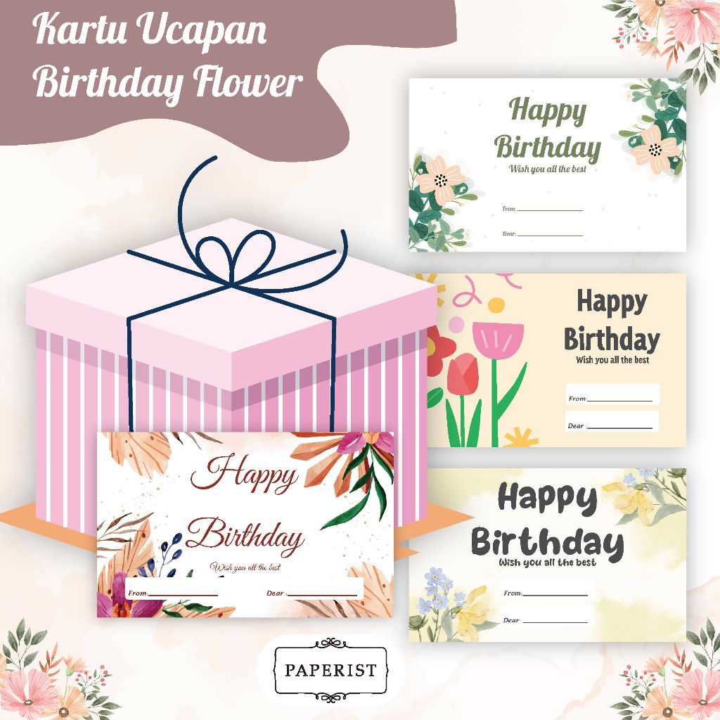 Jual Kartu Ucapan Ulang Tahun Bunga isi 25pcs / Kartu Ucapan Parcel ...