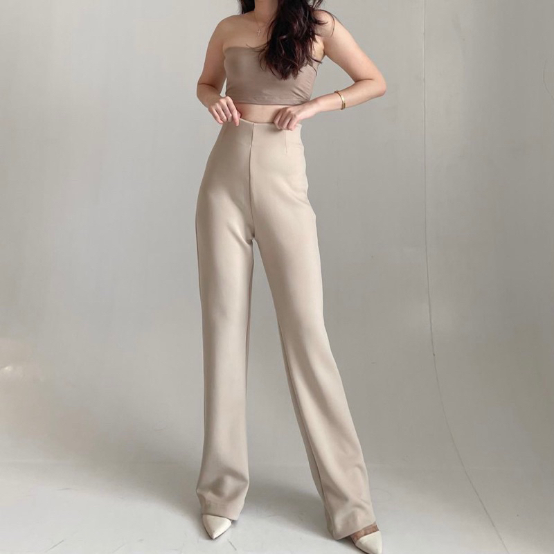 Jual Celana Highwaist Flare Pants Celana Panjang Wanita Cutbray Kain ...