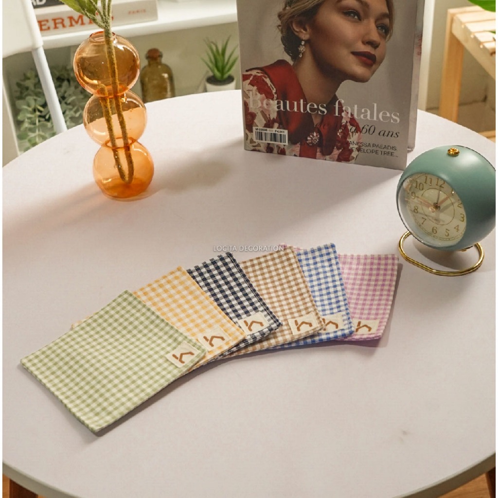 Jual Coaster Kain Motif Kotak-Kotak Kecil Gingham/Alas Gelas Teko Vas ...