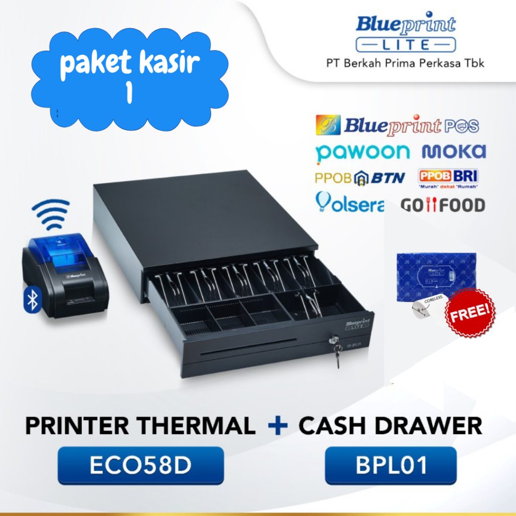 Jual paket kasir 1 Paket Alat Kasir BLUEPRINT Printer Thermal ECO58D ...