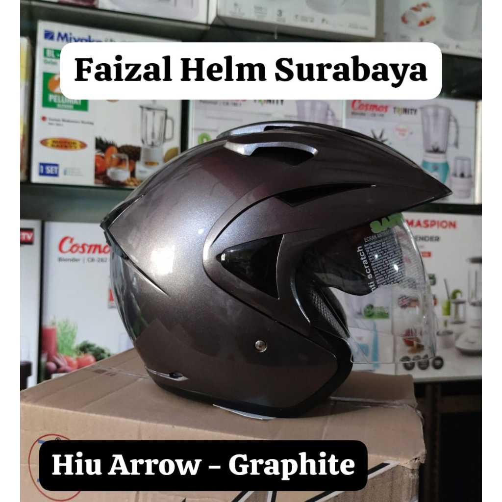 Jual HIU ARROW SOLID GRAPHITE / GREY GLOSSY DOUBLE VISOR | Shopee Indonesia