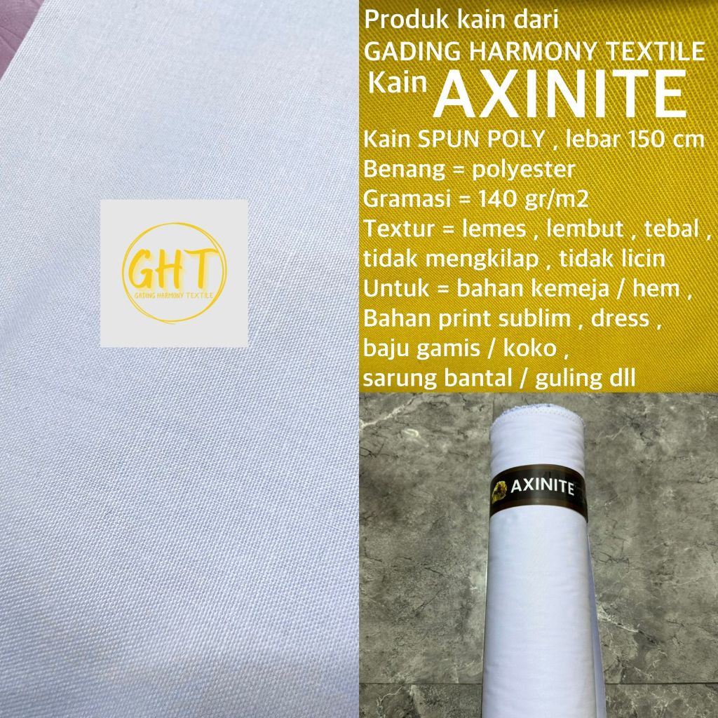 Jual ( per 25 cm ) kain AXINITE lebar 150 cm spun poly polyester putih ...