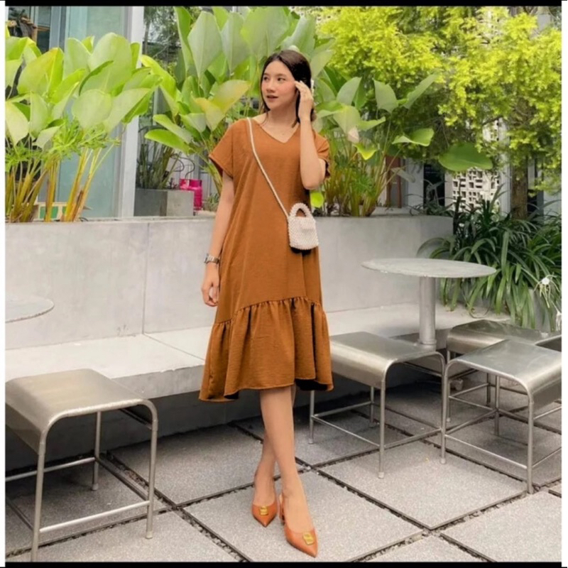 Jual JENNIE DRESS DASTER KEKINIAN | DASTER WANITA RUFFLE KERAH V NECK ...