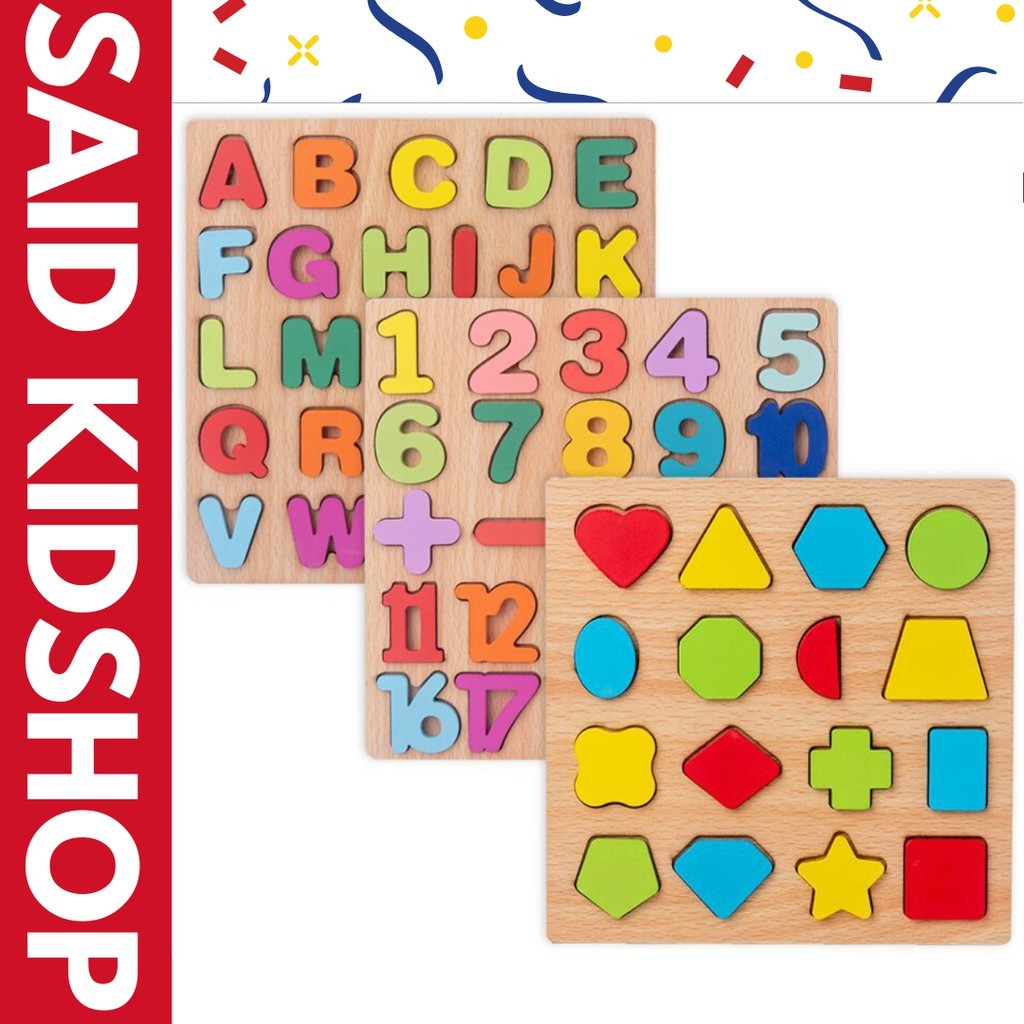 Jual Medium Chunky Puzzle Huruf Angka dan Bentuk Geometri | Shopee ...