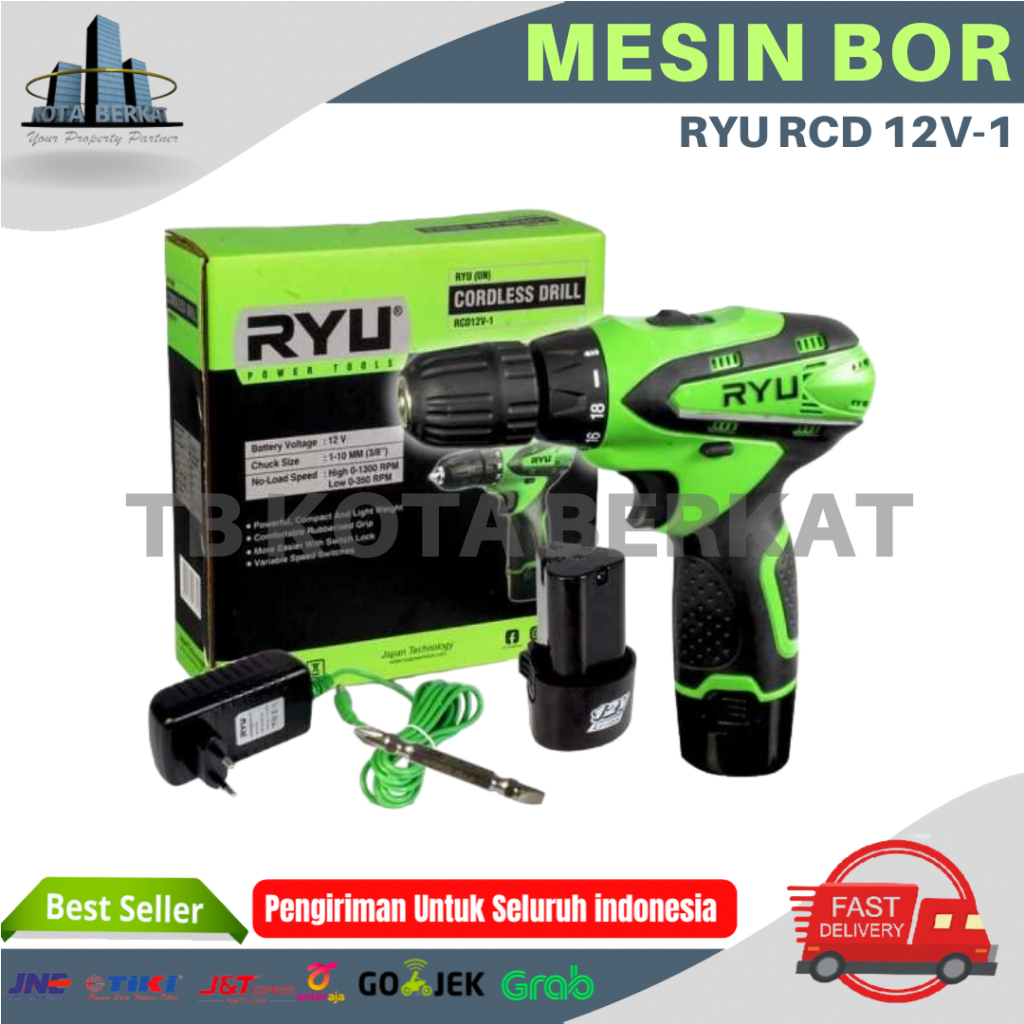 Jual MESIN BOR BATERAI RYU/ CORDLESS DRILL RYU 12 V-1 TEKIRO RYU RCD 12 ...