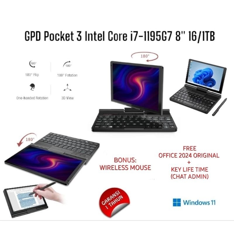 Jual GPD Pocket 3 Intel Core i7-1195G7 8" 16GB/1TB Laptop Windows 11 ...