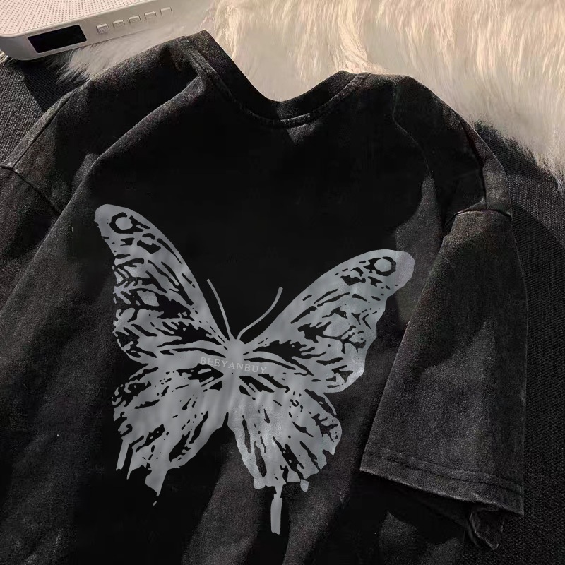 Jual Po Floret Washed Kaos Oversize Lengan Pendek T Shirt Butterfly
