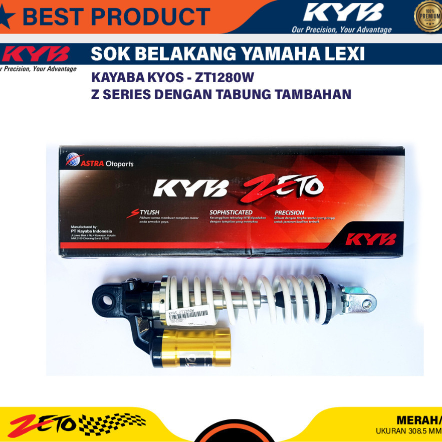 Jual Shockbreaker Tabung Kayaba Zeto Yamaha Lexi Ukuran 308MM Warna Putih Dilengkapi Tabung Gas ...