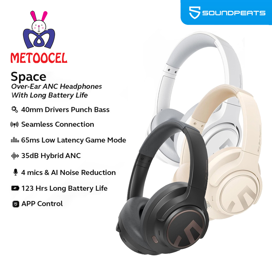 Jual SoundPEATS Space Hybrid ANC Wireless Over-Ear Headphone Bluetooth ...