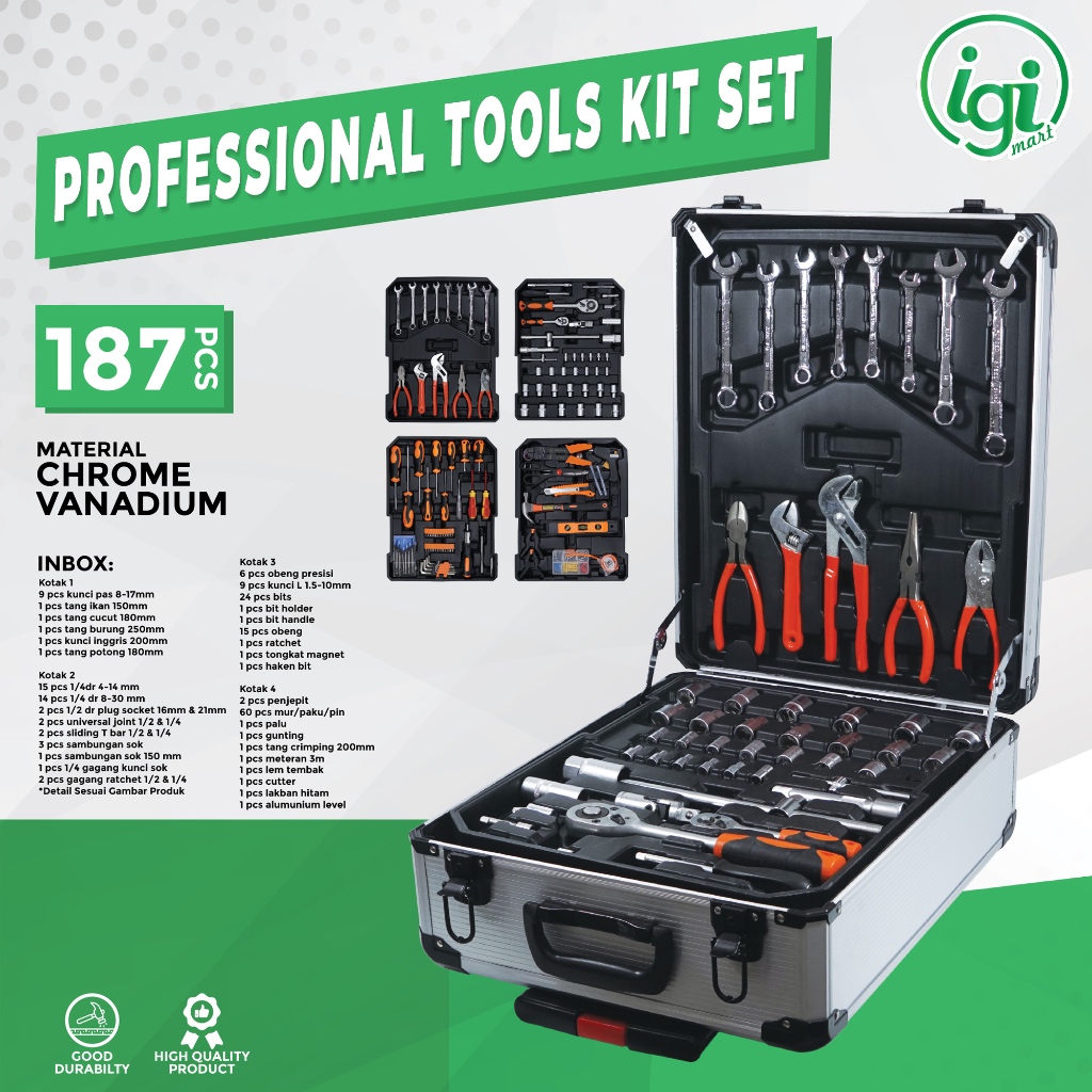 Jual TOOL BOX 187 PCS FULL SET CR-V PERKAKAS BENGKEL OTOMOTIF LENGKAP ...