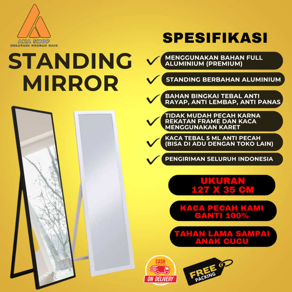 Jual Kaca Cermin Full Body Aesthetic 127 X 35 Cermin Standing Mirror ...