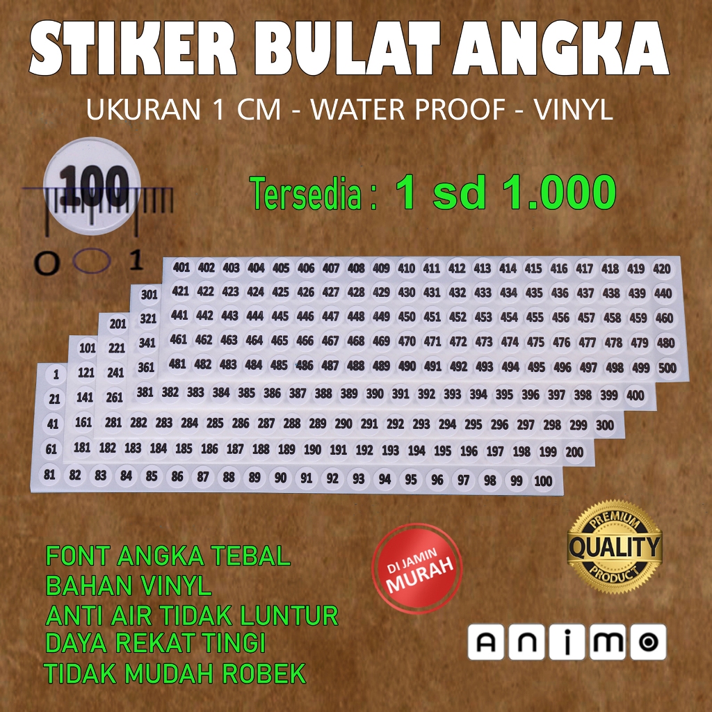 Jual STIKER ANGKA BULAT 1 CM WATERPROOF - Stiker Vinyl Angka 1 CM TAHAN ...