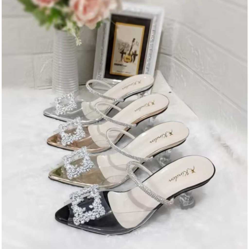 Jual Azmal sandal high heels wanita hak kaca elegan cocok untuk acara ...