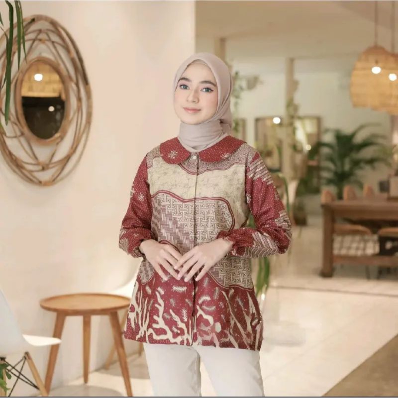 Jual ATASAN BATIK WANITA SPESIAL WARNA MERAH/MAROON RED SERIES BAJU ...