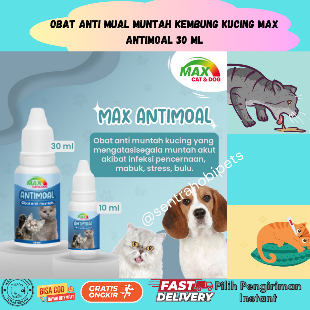 Jual Obat Anti Mual Muntah Kembung Kucing Max Antimoal 30 ml | Shopee ...