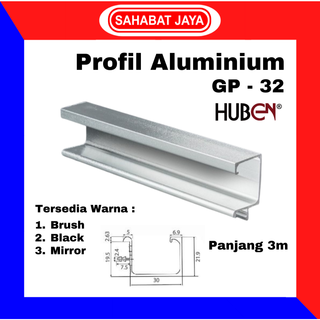 Jual HUBEN Profil Frame Handle Alumunium Aluminium GP 32 GP32 GP-32 | Shopee Indonesia