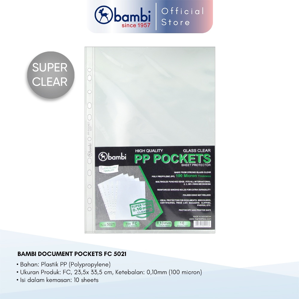 Jual Bambi Document Pocket Folio Isi 10 Lembar Ketebalan 0.10 mic Tipe ...