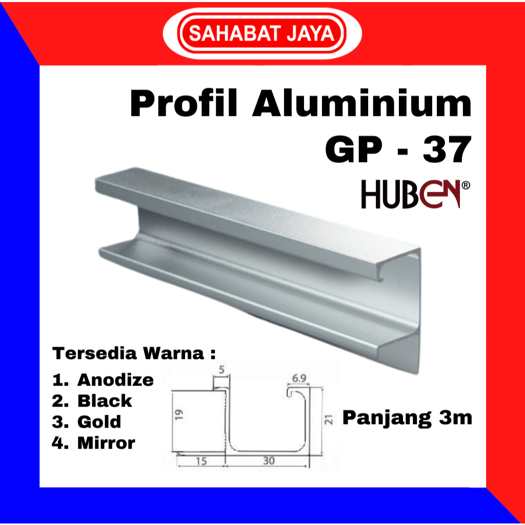 Jual HUBEN Profil Frame Handle Alumunium Aluminium GP 37 GP37 GP-37 ...