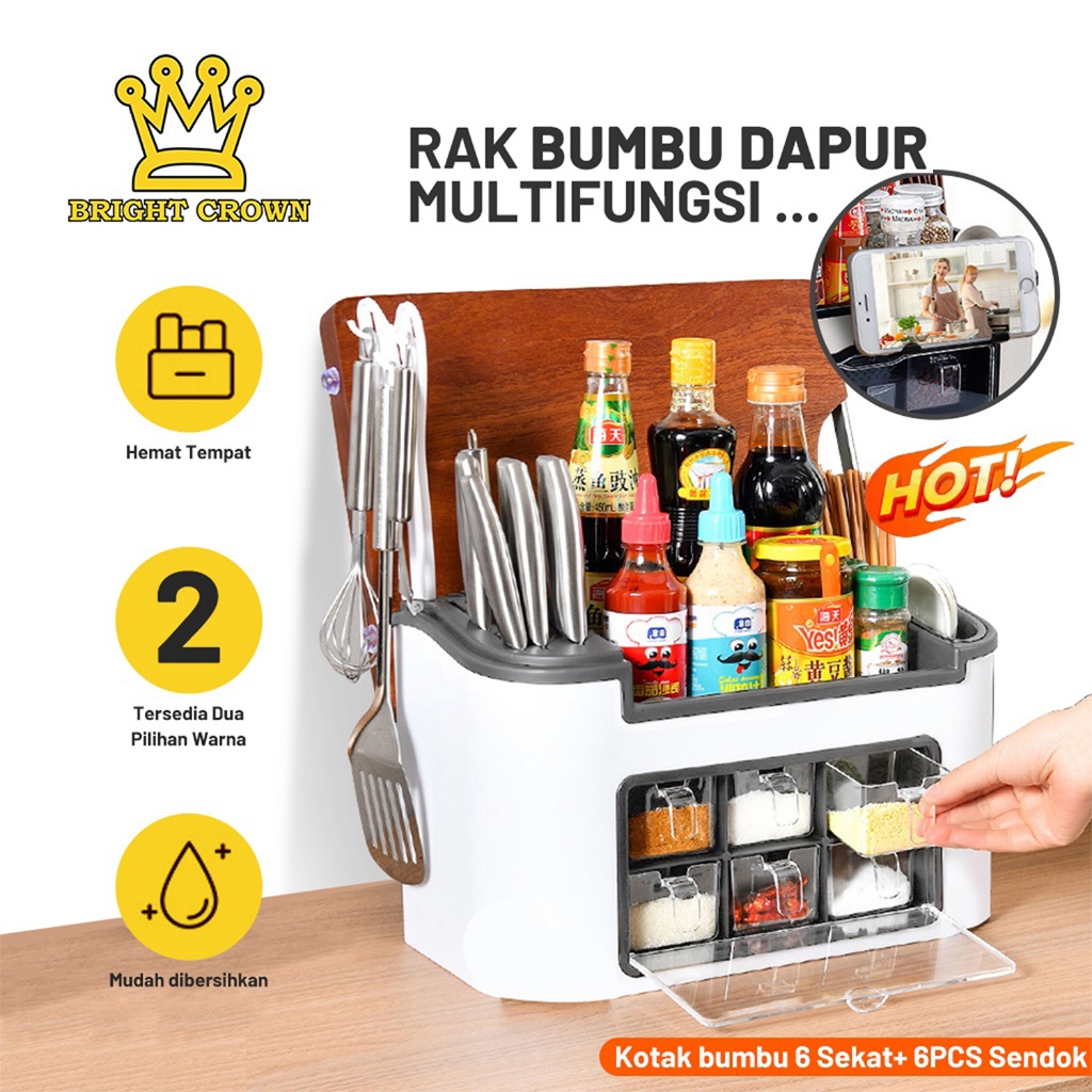 Jual Bright Crown Rak Bumbu Dapur All in 1 6Laci FREE 6Pcs Sendok Bumbu ...