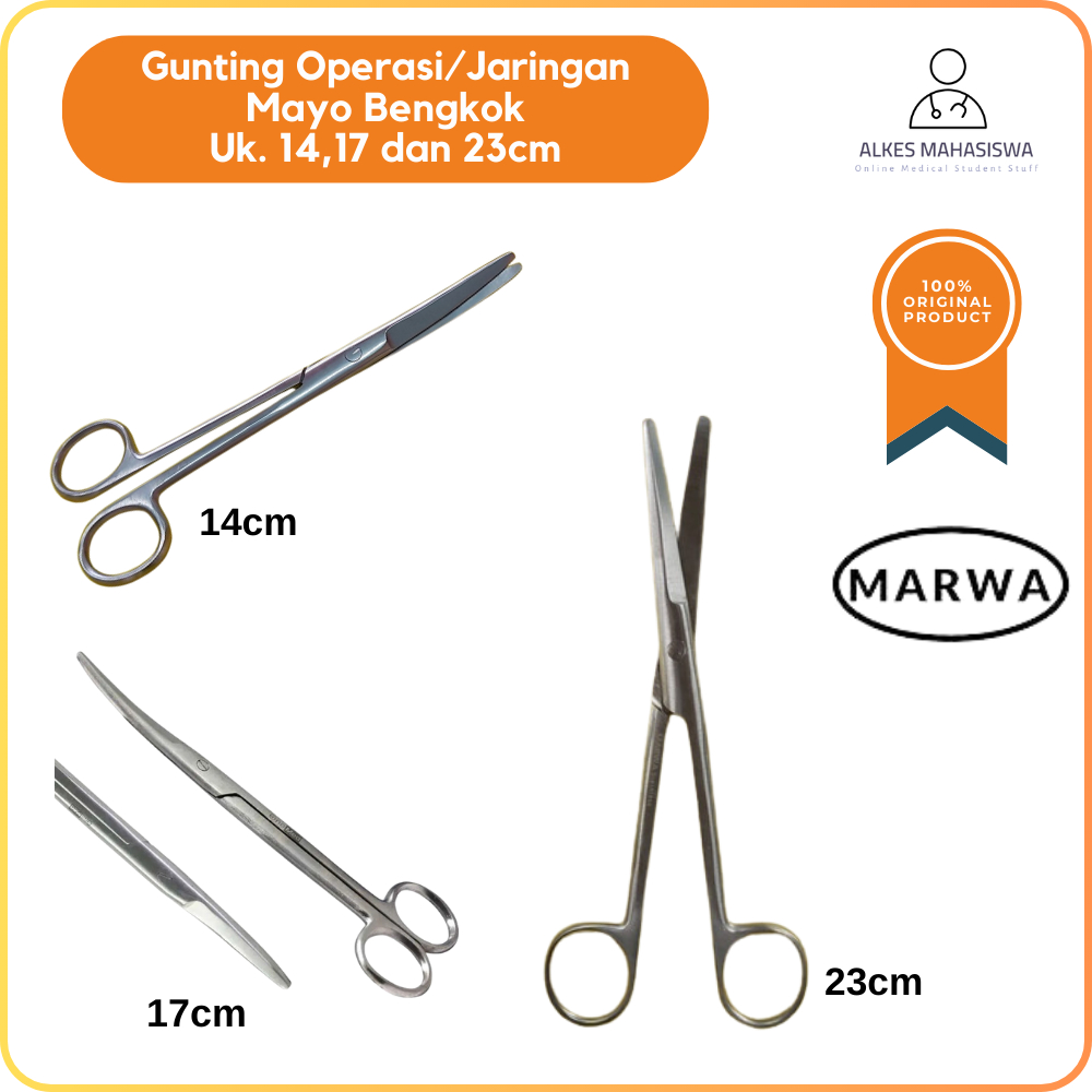 Jual Gunting Operasi Gunting Jaringan Bedah Mayo Bengkok 14cm,17cm dan ...