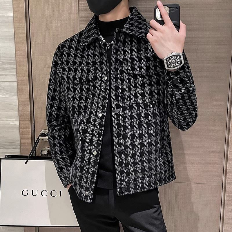 Jual Qianniao Checker Coat Men's Fashion High end Men's New Casual ...