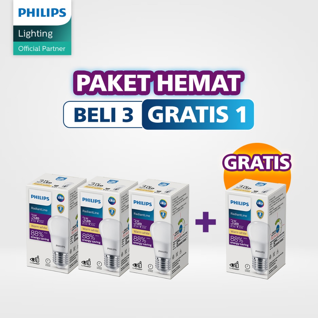 Jual Beli 3 Gratis 1 Philips Lampu Radiantline LEDBulb 3W E27 3000K ...