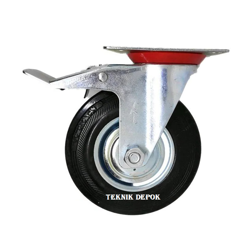 Jual Roda Karet 4 Inch Hidup Rem Rubber Wheel Troly Heavy Duty Trolly ...