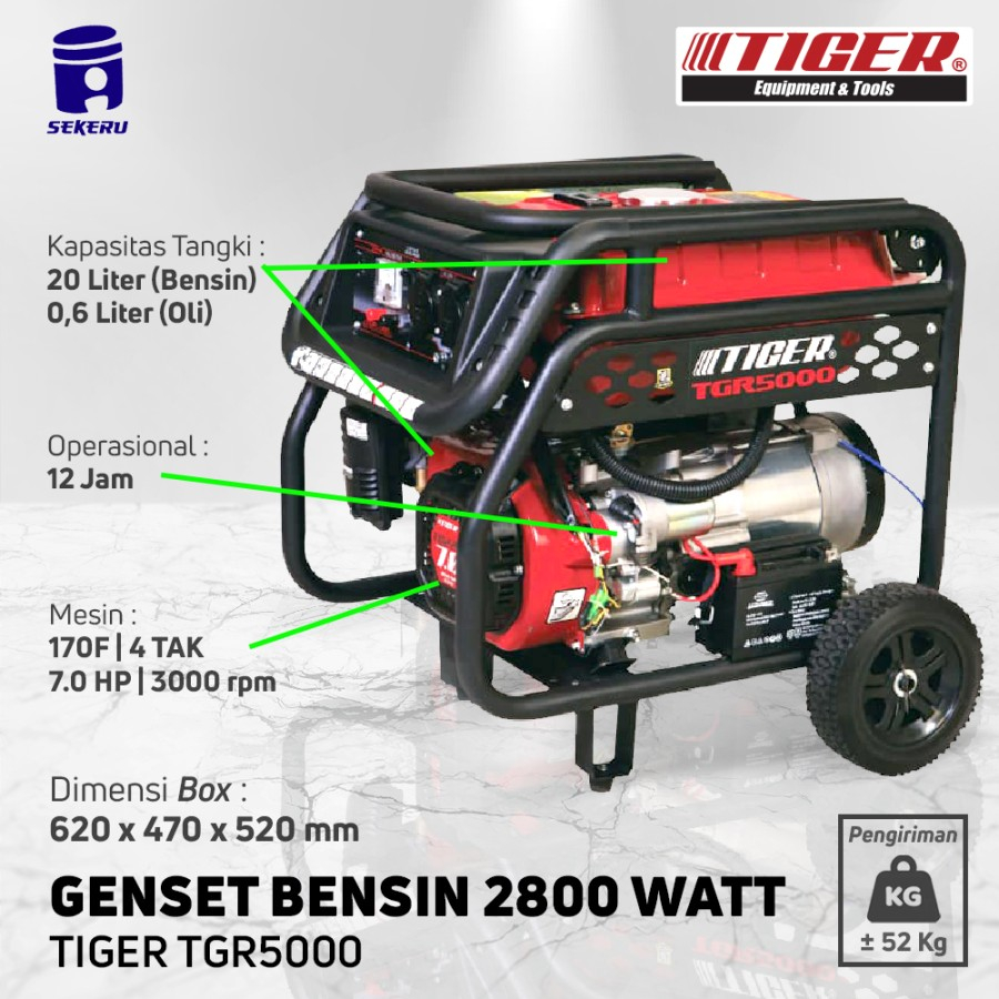 Jual TIGER Genset Generator Listrik TGR 5000 watt Bensin Gasoline ...