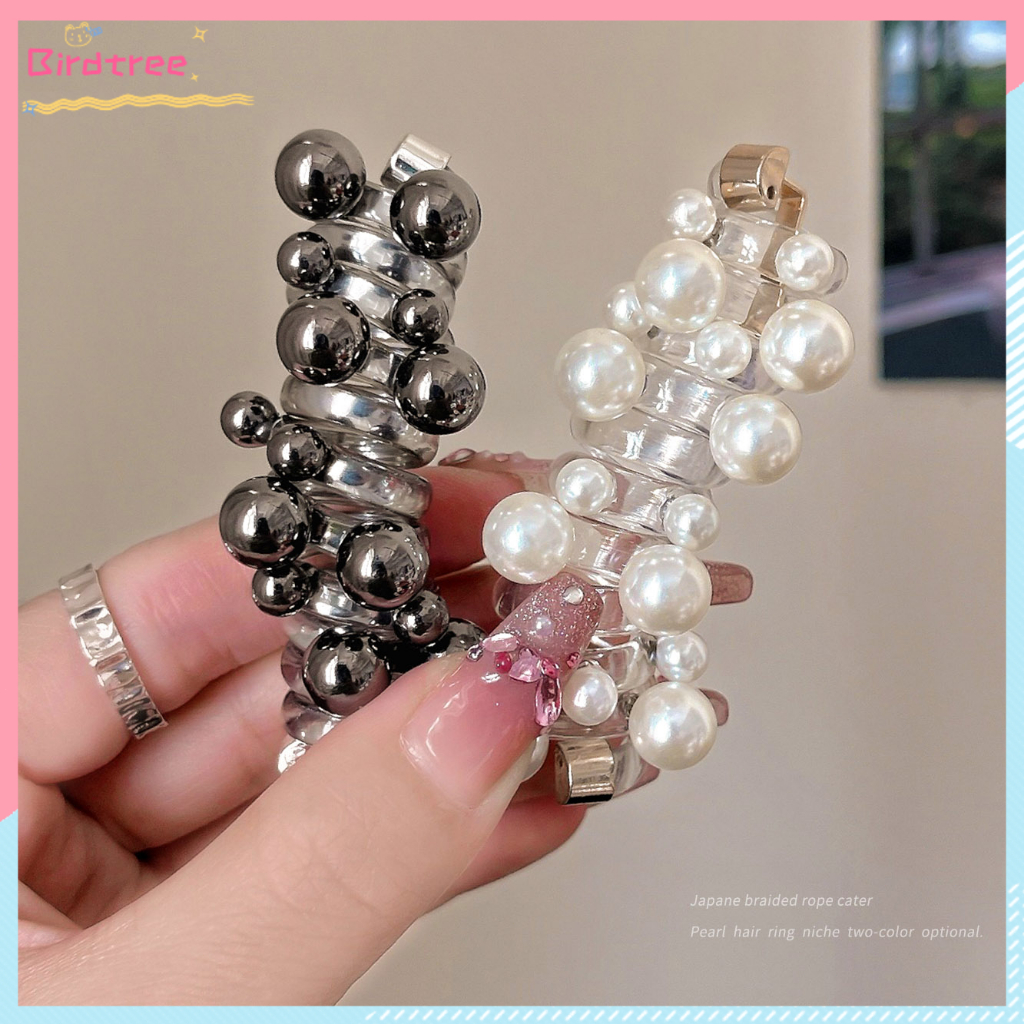 Jual COD New Ikat Rambut Spiral Elastis Dengan Aksen Manik Mutiara ...